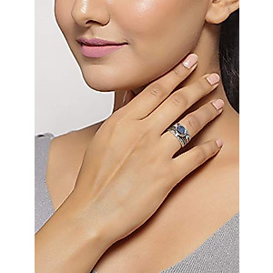 YoTreasure Labradorite Swiss Blue Topaz 925 Sterling Silver Antique Three Stone Ring