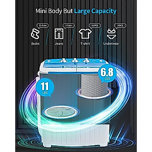 TABU Portable Washing Machine, 2 in 1 Washer Machine, Twin Tub Washing and Spining Combo Machine, 17.8LBS Portable Washer for Apartment, Dorms, RVs, Camping and More (Blue)