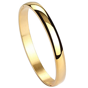 MILAKOO Womens Gold Stainless Steel Bracelet 8MM Plain Polished Finish Oval Bangle 6.7"