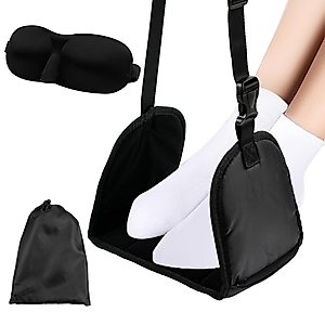 Bylion Airplane Footrest with Support Plates, Portable Travel Foot Rest with Memory Foam, Airplane Travel Accessories to Reduce Foot & Leg Swelling and Soreness, Gifts for Travelers Office Workers