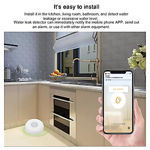 Water Leak Detector for Zigbee, Intelligent Wireless Water Alarm, Water Sensor Overflow Flood Leakage Alerts for Tuya, Linkage Alarm for Kitchen Living Room