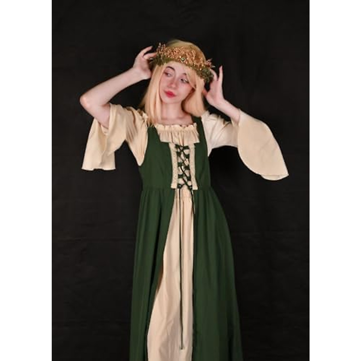 MOSTORY Handmade Woodland Fairy Crown Elf Forest Headpiece Medieval Leaf Circlet for Men Prince Adult God Cosplay Renaissance Halloween Wedding Gold Green