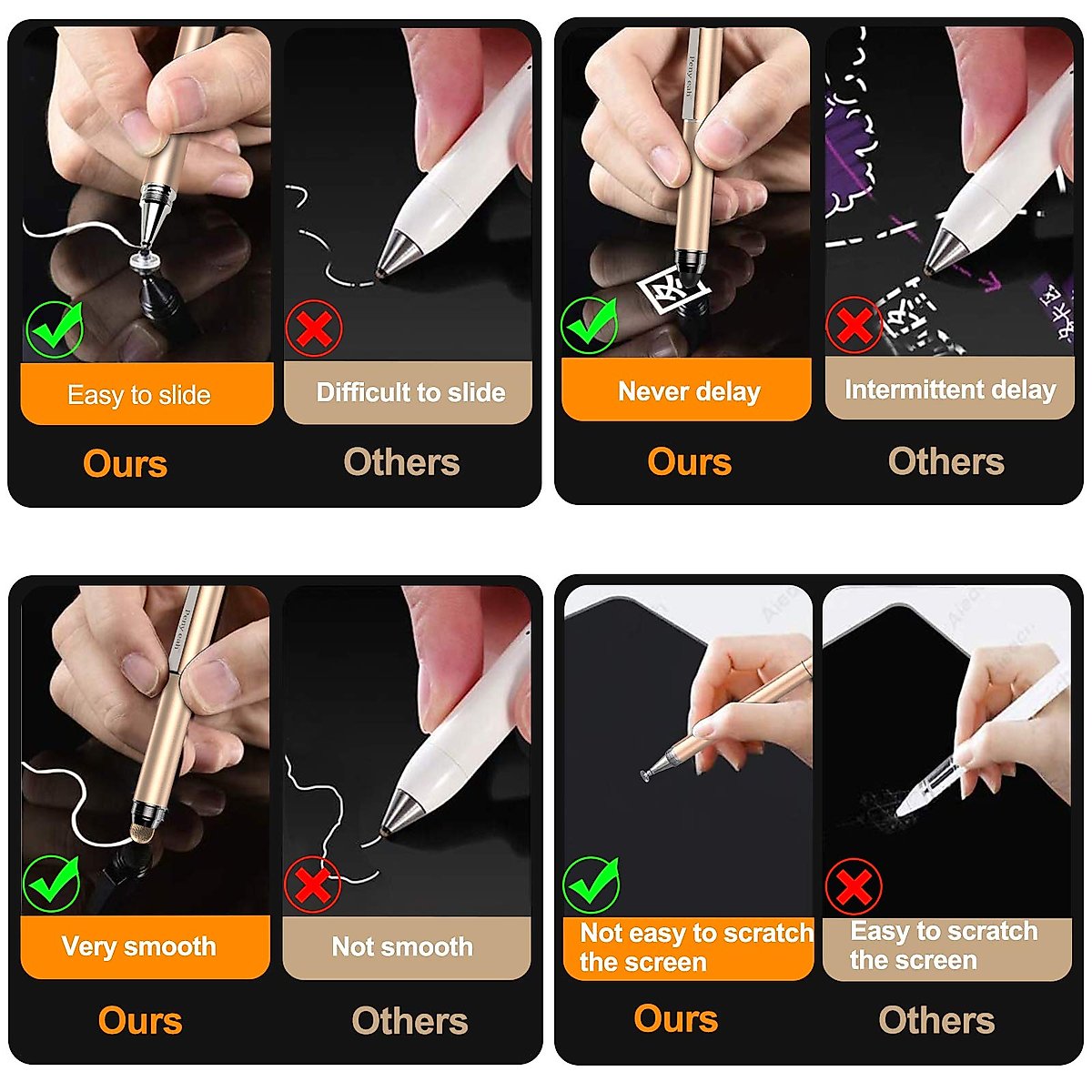 Penyeah Stylus pens for Touch Screens - [4-in-1] High Sensitivity and Precision Touch Screen Stylus Disc Tip,Black Rubber Tip & Mesh Fiber Tip Universal for All Capacitive Touch Screen Device (Gold)