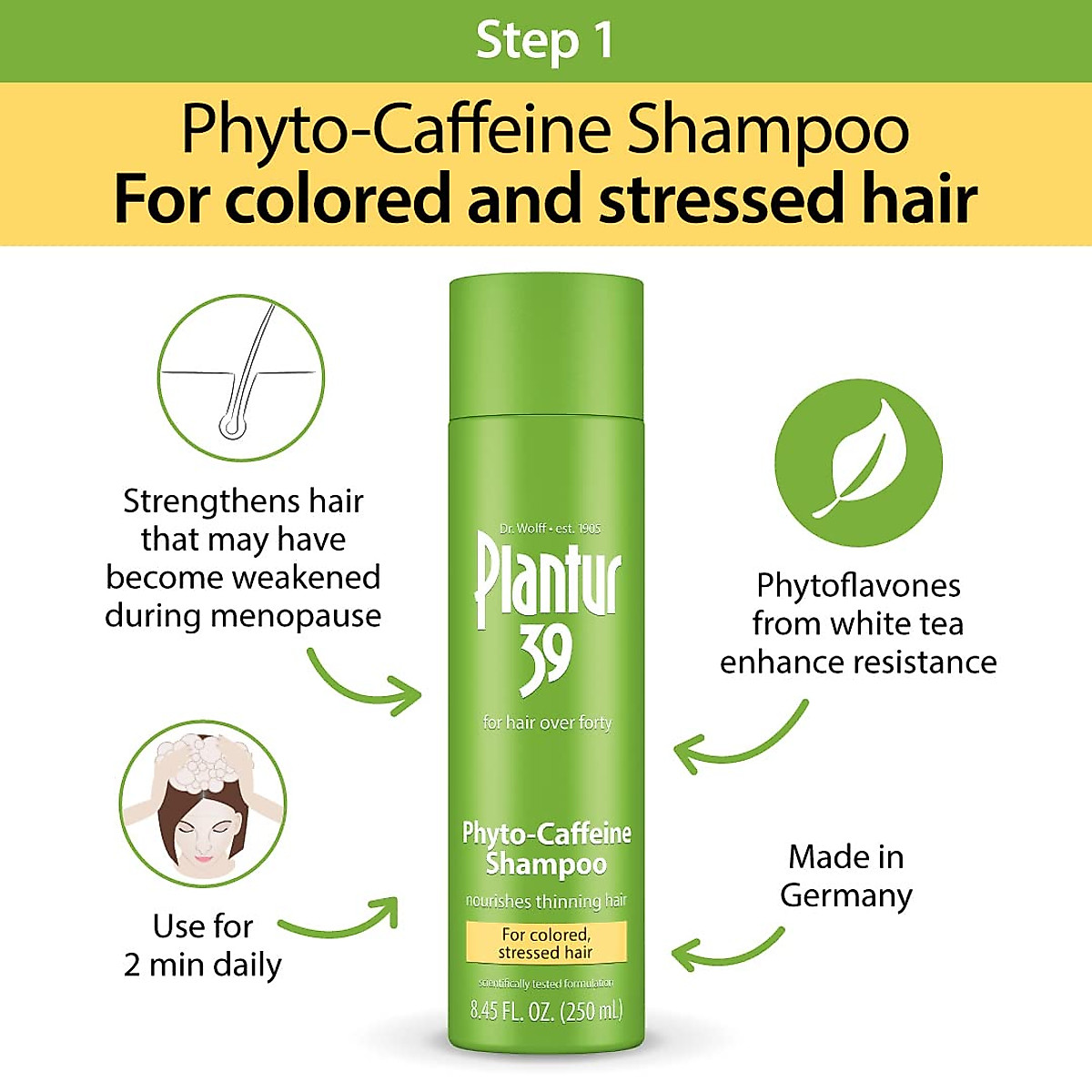 Plantur 39 Phyto-Caffeine Women's 3-Step System for Colored, Stressed Hair - Shampoo (8.45 fl), Conditioner (5.07 fl), Tonic (6.76 fl)