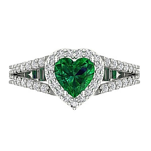 1.75 Carat Heart cut Custom Engraving Halo split shank faux Green Emerald Engagement Everlasting Ring 14k White Gold 8