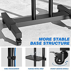Rfiver Dual Monitors Mobile TV Cart with Tilt Mount for 37-80 Inch Flat Screen/Curved TVs, 2-Shelf Rolling TV Stand with Locking Wheels, Adjustable Floor TV Trolley for Trade Show, Extra Tall