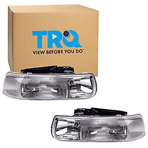 TRQ HLA95294 (2 Piece) OE Factory Style Replacement Headlights Assembly Set Driver and Passenger Side Compatible with 1999-2002 Chevrolet Silverado 1500 2500 01-02 Silverado 3500 00-06 Suburban Tahoe