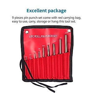 Feyachi Roll Pin Punch Set with Storage Pouch, 9 Piece Steel Removal Tool Kit