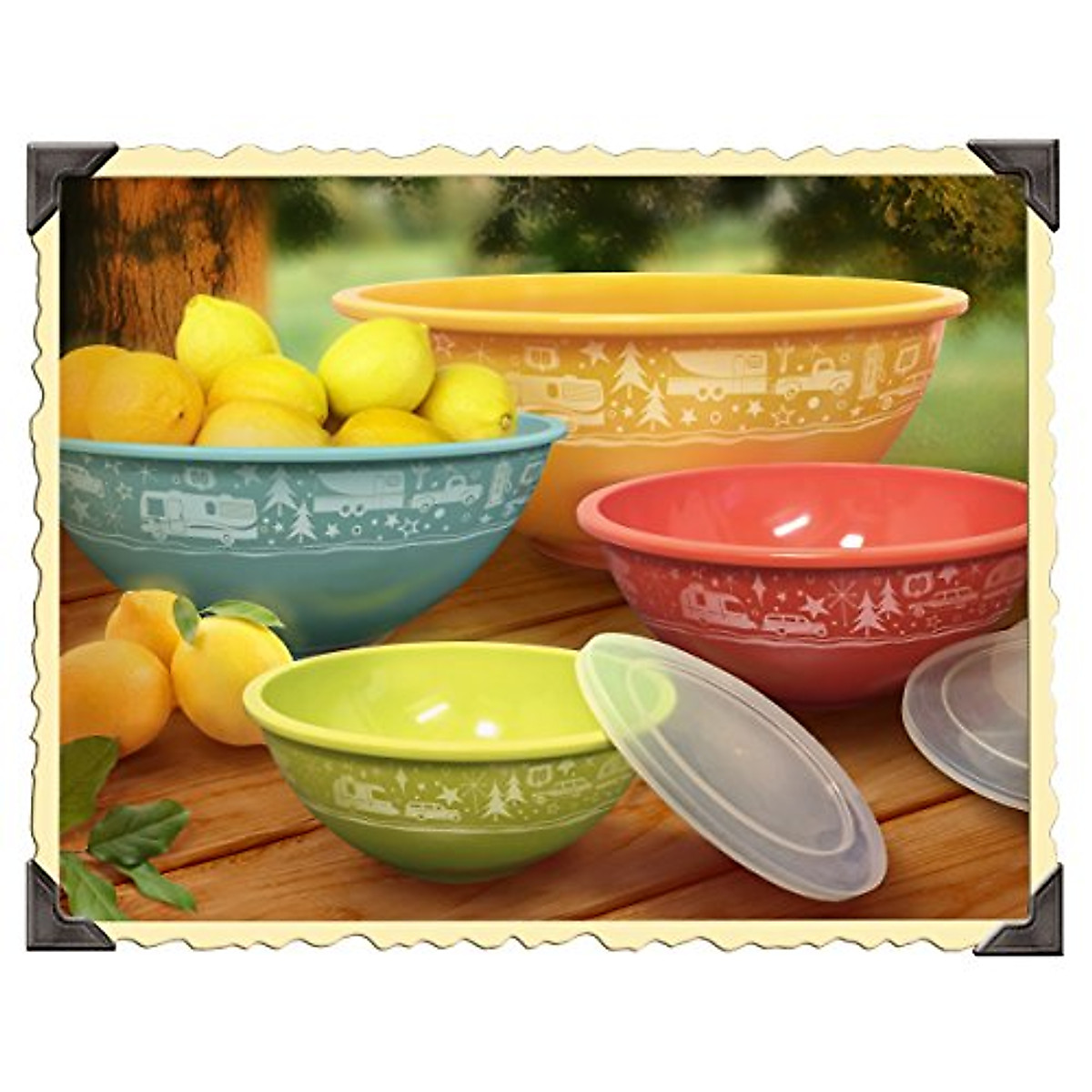 Camp Casual CC-006 Multicolor Melamine Nesting Bowl with Lids, Set of 4,1.5 quarts