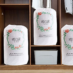 Yosoo Quilt Storage Bag, Cylindrical Large Capacity Clothes Pillow Blanket Storage Bags Reusable Drawstring Packing Bag for Comforters Blankets Bedding (15.7x15.7x31.5in)(3#Flower)