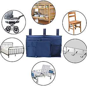Bunk Bed Organizer, Bedside Storage Caddy Bed Storage Pocket Bedside Organizer Hanging Bunk Organizer for Camp Dorm Room Hospital Bed Rail and More (Navy Blue)