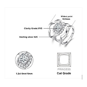 JewelryPalace Butterfly Princess Cut 1.5ct Cubic Zirconia Halo Engagement Ring for women, 925 Sterling Silver Promise Ring for Her, Anniversary Stackable Wedding Ring Band Bridal Sets 9