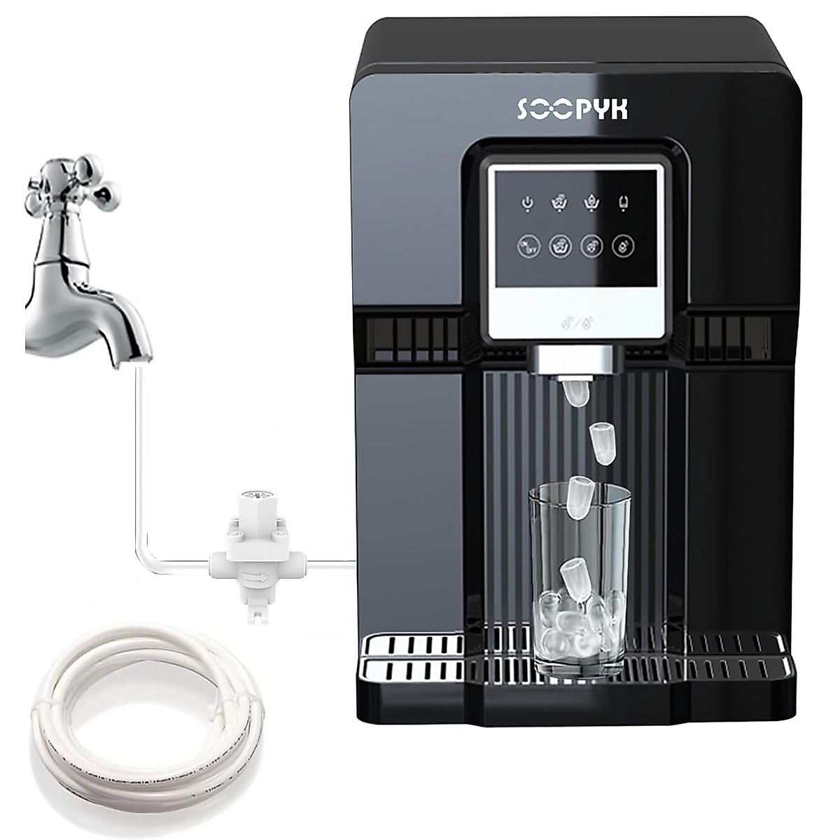 SOOPYK Countertop Bottleless Ice Maker Machine Water Dispenser with Water line Bullet Ice Cubes 18 lbs in 24 hrs for Home Office (without HOT WATER OR FILTER)
