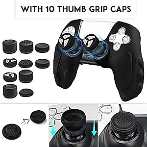 SIKEMAY PS5 Controller Cover Skin Case, Directly Applicable for PS5 Charger, Anti-Slip Sweatproof Silicone Protective for Playstation 5 Dualsense Controller with Thumb Grips Caps x 10 (Black)
