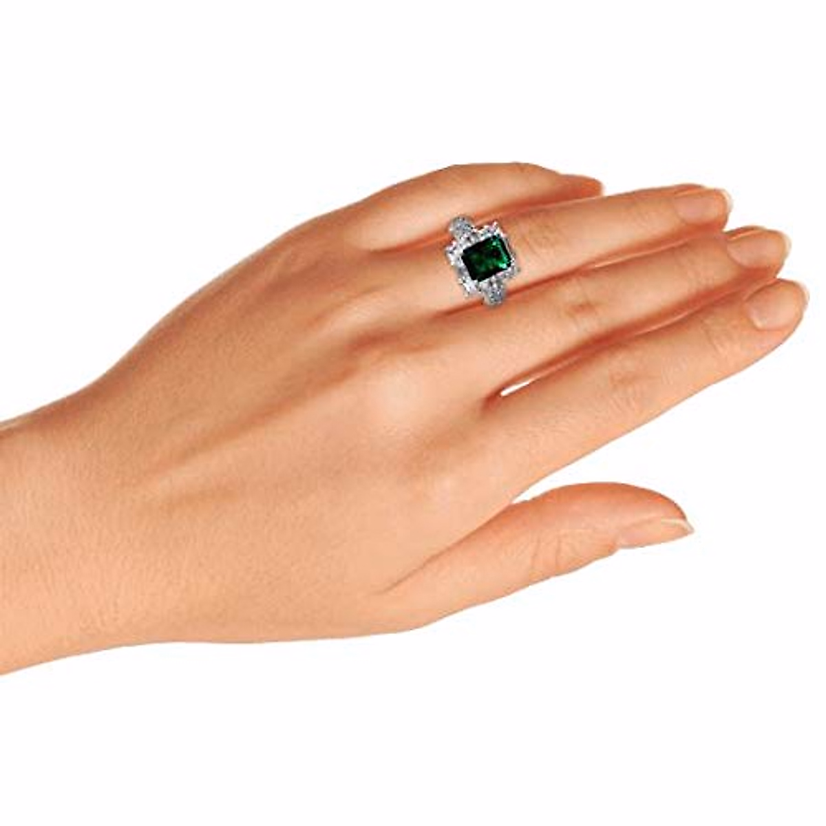 Bling Jewelry Simulated Emerald CZ Engagement Ring Rhodium Plated,Size:6
