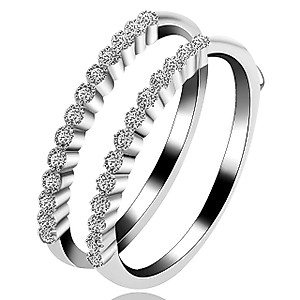 Uloveido Women's Round Cut Lab Created White Diamond Anniversary Enhancer Ring Double Eternity Wedding Band Enhancer Guard Y503 (size 8)