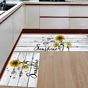 SODIKA Kitchen Rugs and Mats Non Slip Cushioned Anti Fatigue Machine Washable 2 Pieces Rug Set Kitchen Mats for Floor,Sunflowers You are My Sunshine (15.7"x23.6"+15.7"x47.2" inches)