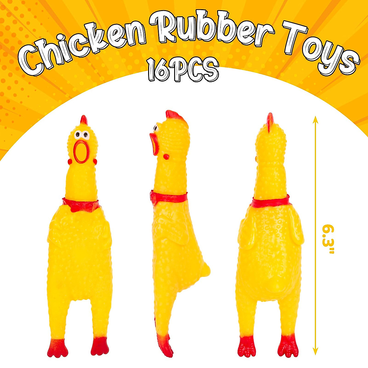 LovesTown 16PCS Rubber Chickens, Screaming Chicken Toys, Chicken Squeaky Toy Squeeze for Kids Party Favors Prank Toys Dog Toys