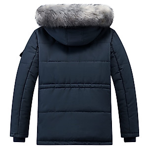 GGleaf Men's Winter Parka Jacket Hooded Thickened Padded Heavyweight Warm Coat with Detachable Fur Hood Navy XL