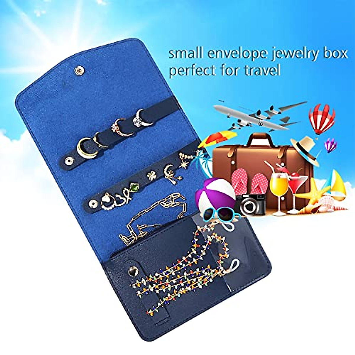 Envelope Portable Jewelry Box Organizer, PU Leather Travel Small Jewelry Case for Ring, Pendant, Earring, Necklace, Bracelet Organizer Storage Holder Boxes, Gifts for Women,Girl,Mom,Girlfriend,etc.