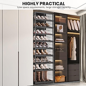 SYNCVIBE Foldable Shoe Organizer with doors 9 Tier 18 Pairs Folding Shoe Rack, Transparent Shoe Storage Shelf for Closet, Stackable Sneaker Shoes Storage Boxes, Large Shoe Storage Cabinet