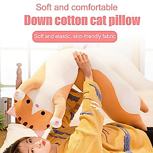 WUYU Lovely Plush Cat Doll Cute Cartoon Soft Stuffed Kitten Pillow Long Throw Sleeping Pillow Doll Toy Gift for Kids Girlfriend Multiple Size (Brown,50cm/19.6in)