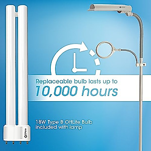 OttLite 18w EasyView Standing Floor Lamp with Optical Grade 3X Magnifier Attachment Arm & Flexible Neck - Wide Wing Shade with Modern Design for Crafting, Work, Office, Dorm Room, Sewing & Reading