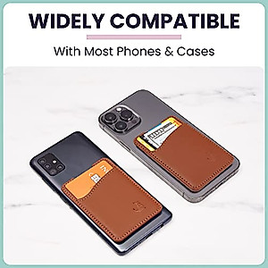 Premium Leather Phone Card Holder - Stick On Wallet for iPhone and Android Smartphones - Minimalist Style with Non-Slip Lining Secures Up to 3 Cards Kangaroo