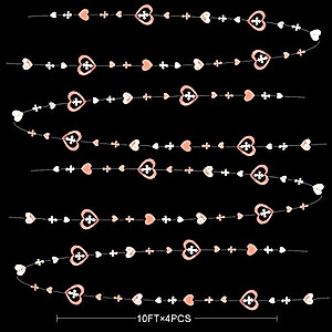40 Ft Rose Gold Cross Heart Garlands 3D Hanging Paper Streamer for First Holy Communion Religious Christian Baptism Wedding Bridal Baby Shower Birthday Anniversary Engagement Party Decoration Supplies
