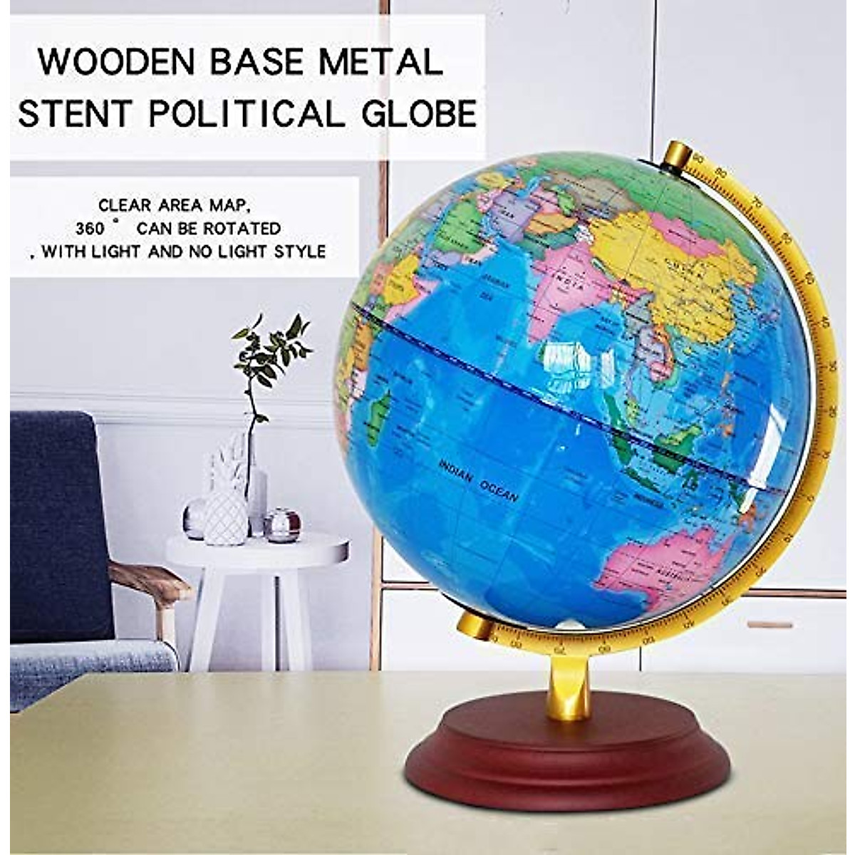 World Globes for Kids - Larger Size Educational World Globe with Stand Adults Desktop World Gobles Educational Toy for Children - Geography Learning Toy,B