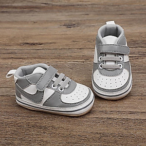 Clowora Unsex Baby Shoes Boys Girls Infant Sneakers Non-Slip Soft Rubber Sole Toddler Crib First Walker Lightweight Shoes(A03/Grey,6-12 Months)