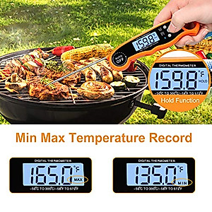Comluck Instant Read Meat Thermometer - CA001 Digital Oven Cooking Food Min Max Thermometer Magnetic Waterproof with Backlight for Adults Kitchen Grill Steak Outdoor BBQ Barbecue Baking