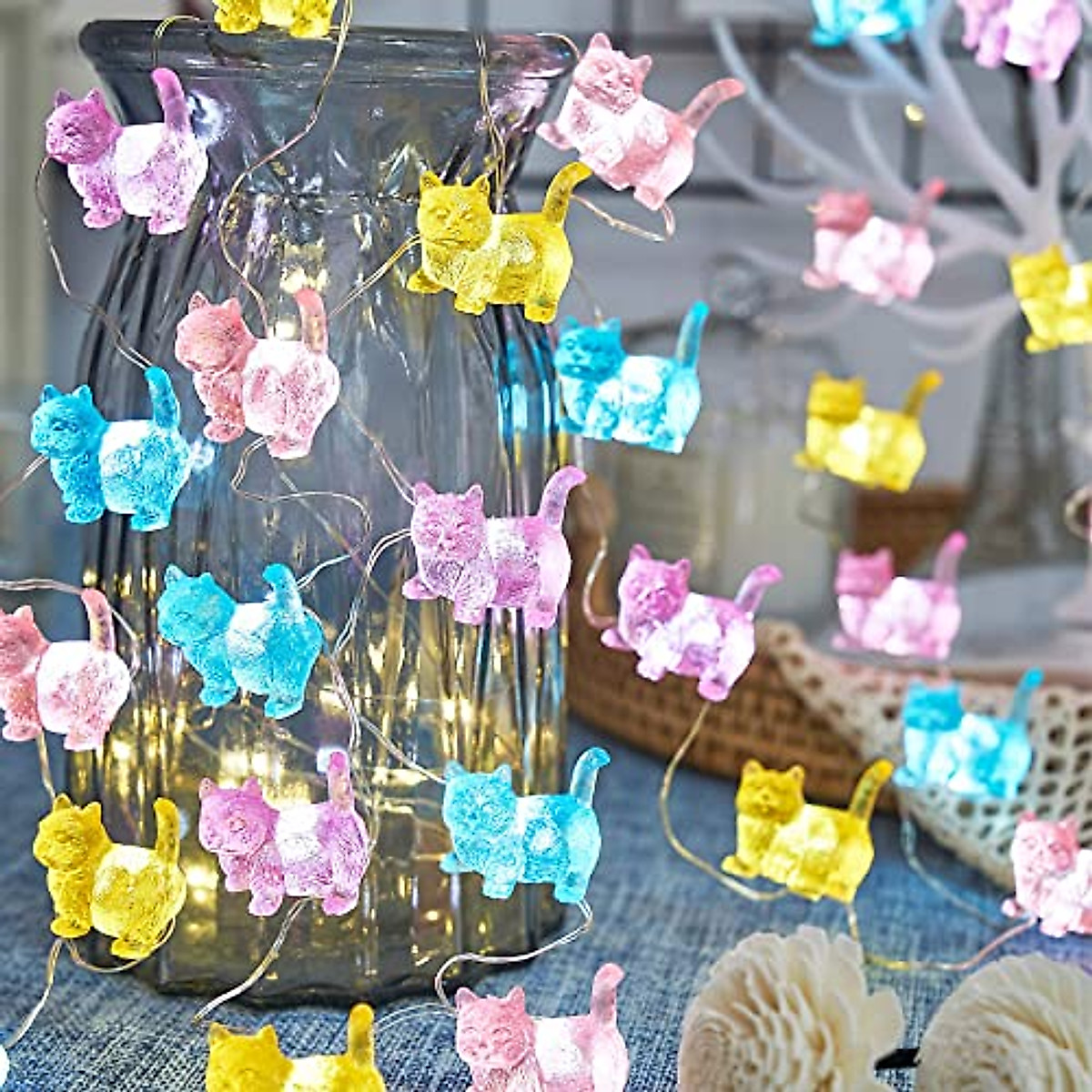 BELNIAK Cute Cat Decorative Lights Gifts Outdoor Fairy Lights Kitty Novelty Lighting 20LEDs 8.5ft Battery Operated Unique String Lights for Bedroom Garden Wedding Patio Xmas Camping Party Decor