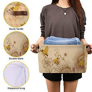 Retro Honey Bees and Sunflowers Rectangle Storage Basket Collapsible Storage Bin for Nursery Toys Books Waterproof Baskets for Closet Shelves Bedroom Decor