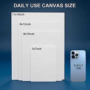 Canvas Panels 9x12 Inch 12-Pack, 10 oz Primed 100% Cotton White Blank Canvases for Painting, Rectangular Flat Canvas Boards for Oil Acrylics Watercolor & Tempera Paints