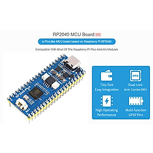 Waveshare RP2040-Plus with Header, Pico-Like MCU Board Based on Raspberry Pi RP2040 Chip, Dual-core Arm Processor, Onboard 4MB Flash, USB-C Connector, Recharge Header, and Higher Current DC-DC Chip