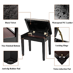 Bonnlo Padded Wooden Piano Bench with Music Storage Keyboard Stool Artist Benches Stool Tufted Seat,Black