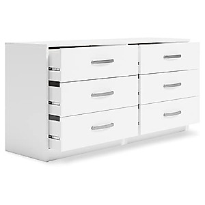 Signature Design by Ashley Flannia Modern 6 Drawer Dresser with Ball-bearing Construction and Safety Stop, White
