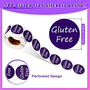 Zonon 1000 Pieces 2 Roll Gluten Free Stickers Labels for Food with Self Adhesive Seals 1.5 Inch Gluten Food Rotating Label Stickers for Containers Jars Glass Bottle Envelopes Bread Bags, 500 Pcs/Roll