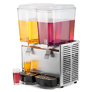 WILPREP Commercial Beverage Dispenser, 18L x 2 Tanks 9.6 Gallon Refrigerated Juice Dispenser with Thermostat Controller, Food Grade Stainless Steel 550W Iced Beverage Dispenser, ETL & ETL Sanitation