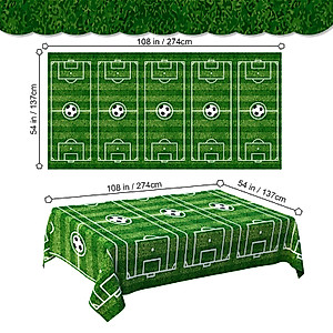 2 Pack Green Soccer Table Cloth Plastic Soccer Party Decorations Tablecloth Disposable Sports Theme Party Table Covers Soccer Theme Table Cloth for Birthday, Outdoor Picnic, Party Supplies 54 x 108 In