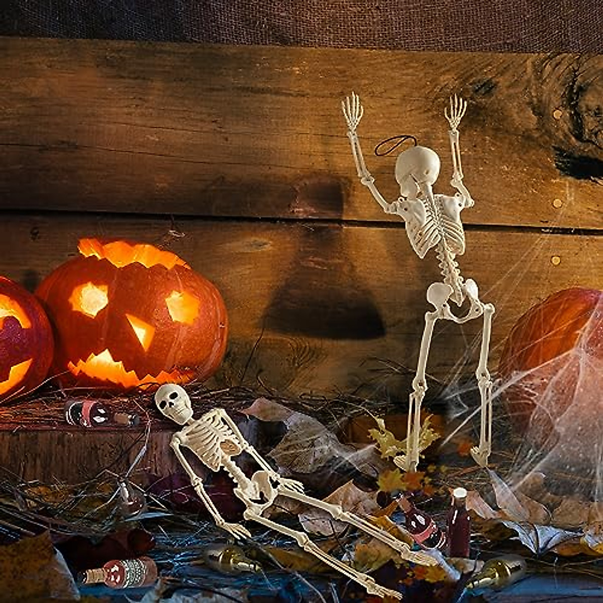 Bstoyder 6 PCS Halloween Skeletons Decorations, 16" Full Body Posable Joints Hanging Skeletons, Spooky Skeleton Plastic Bones for Halloween Indoor Outdoor Decor, Party Props, Graveyard, Haunted House
