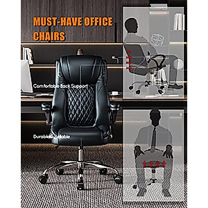 Homy Grigio High Back Ergonomic Office Chair with Adjustable Lumbar Support, Ergonomic Home Office Desk Chair with Wheels PU Leather Computer Chair Executive Office Chair with Flip-Up Arms(Black)