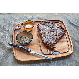 Ironwood Gourmet Fort Worth Steak Plate with Juice Channel, Acacia Wood 13 x 11 x 0.75 -inches