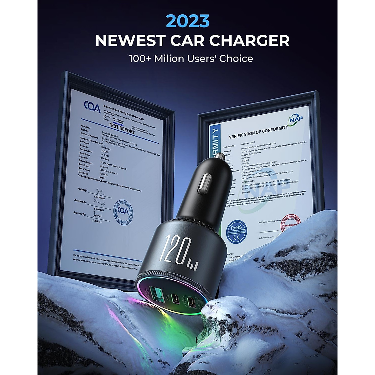 120W Car Charger USB C for iPhone 15 Pro, JOYROOM 3 Port Super Fast Car Charger Adapter PD 100W&35W QC 4.0 Car Phone Charger Fast Charging for iPhone 15/14/13 Pro Max/Samsung S23/22/Laptop