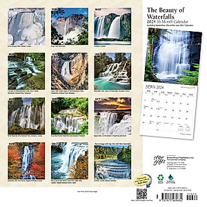 The Beauty of Waterfalls | 2024 12 x 24 Inch Monthly Square Wall Calendar | Sticker Sheet | StarGifts | Nature River Lake