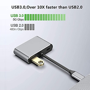 Type C USB 3.1 to USB-C 4K HDMI-Compatible USB 3.0 Adapter 3 in 1 Hub, Gray