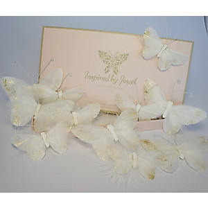 Inspired by Jewel Butterfly Wall Decorations Premium Quality Real Feather 3D Wall Decals Girls Bedroom | Stunning Gold Glitter Decor Stickers All Rooms & Nursery Sets | 10 Adhesive Pieces