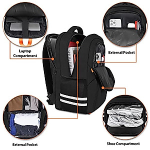 Ytonet Gym Backpack For Men Women, Travel Sports Track Backpack With Shoe Compartment USB Charging Port, Large Water Resistant Workout Laptop Backpack College Bag Fit 15.6 Inch, Camping, Black