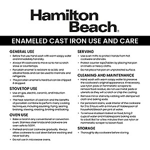 Hamilton Beach Enameled Cast Iron Fry Pan 8-Inch Red, Cream Enamel coating, Skillet Pan For Stove top and Oven, Even Heat Distribution, Safe Up to 400 Degrees, Smooth and Durable